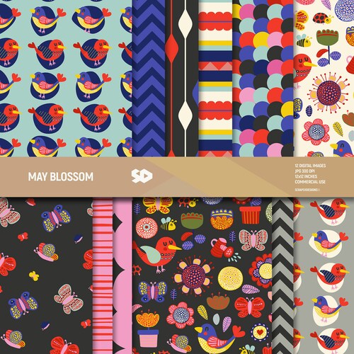 Colorful Blossom Digital Paper Pack Floral Scrapbook Pages | Etsy