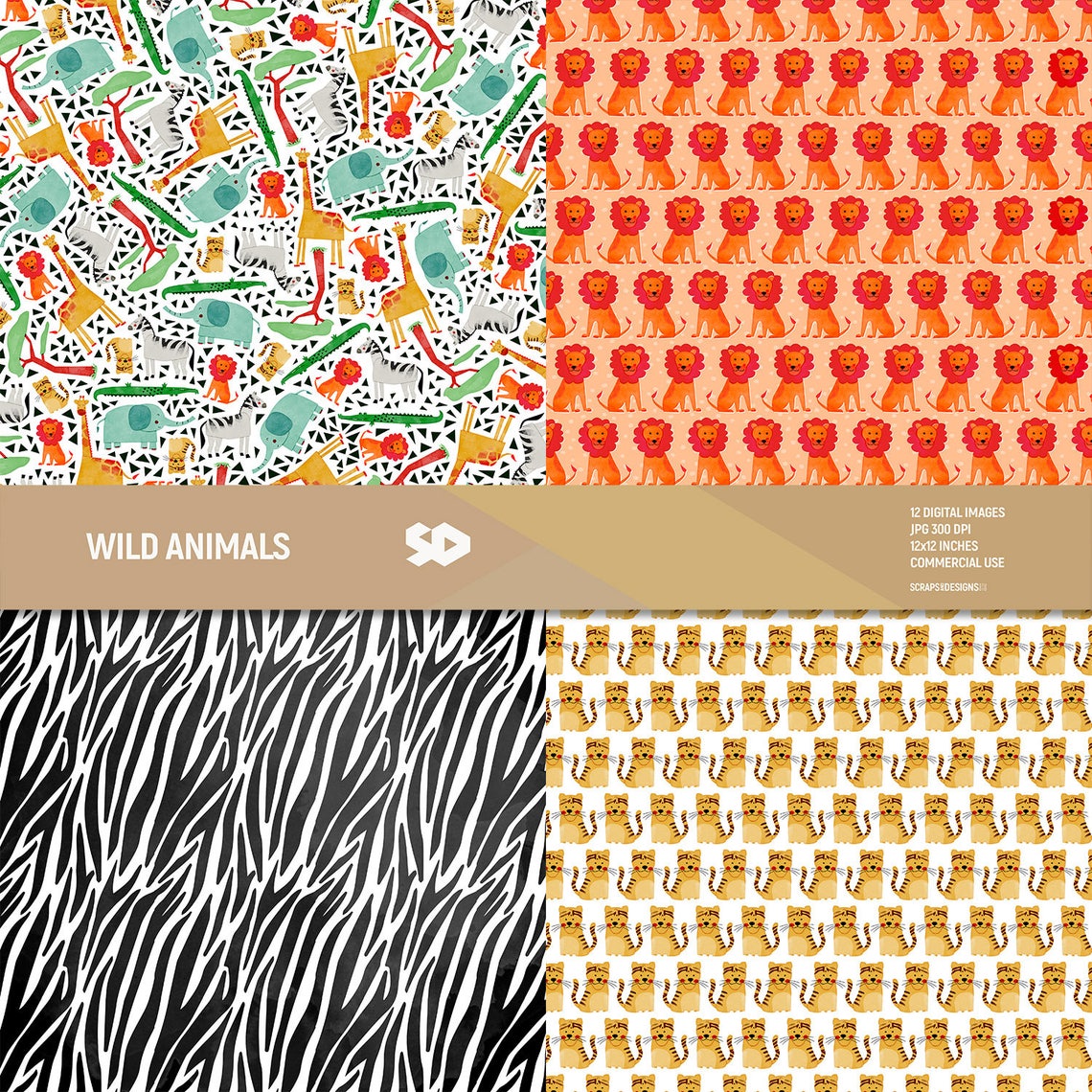 Wild Animals Digital Paper Pack. Watercolor. African | Etsy