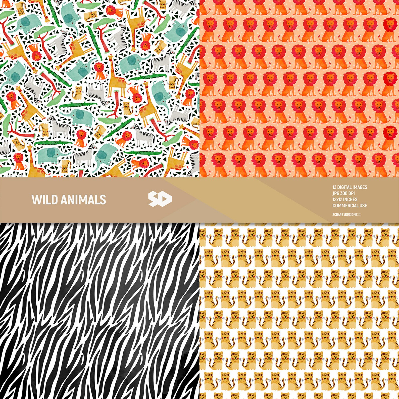 Wild Animals Digital Paper Pack. Watercolor. African - Etsy