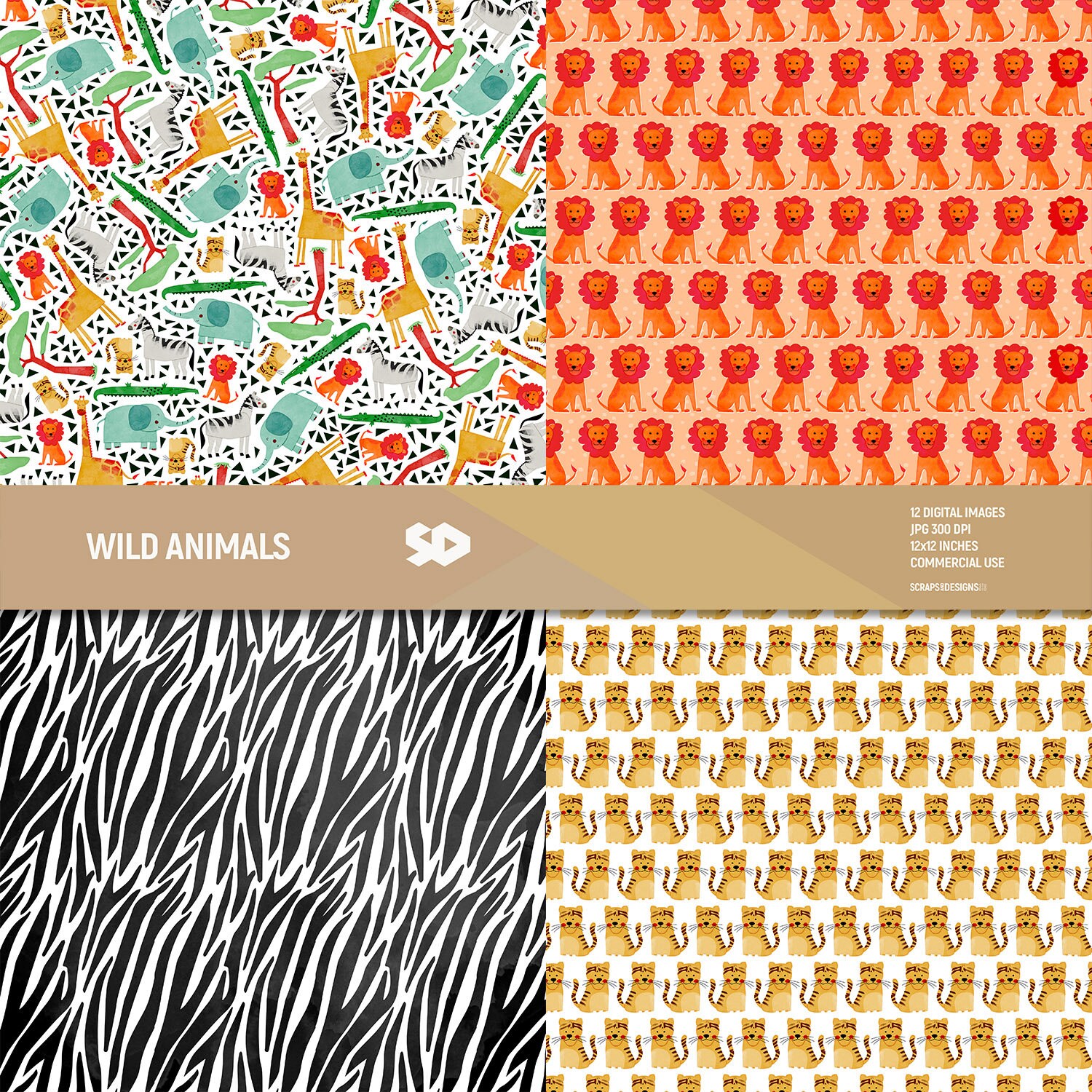 Wild Animals Digital Paper Pack. Watercolor. African - Etsy