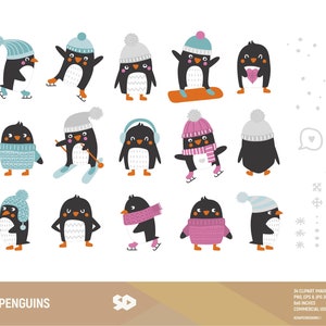 Penguins Clipart, Penguin Clip Art, Winter Clipart, Snow Background ...