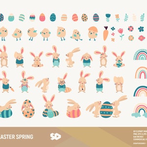 Easter Spring Clipart, Bunny Clip Art, Floral Clipart, Rainbow Draw ...