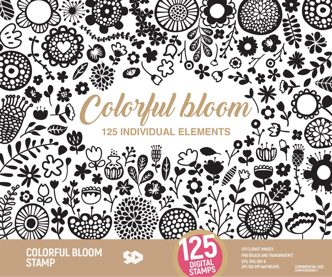 Floral Clipart Bundle Flowers Clip Art Digital Stamp Spring - Etsy