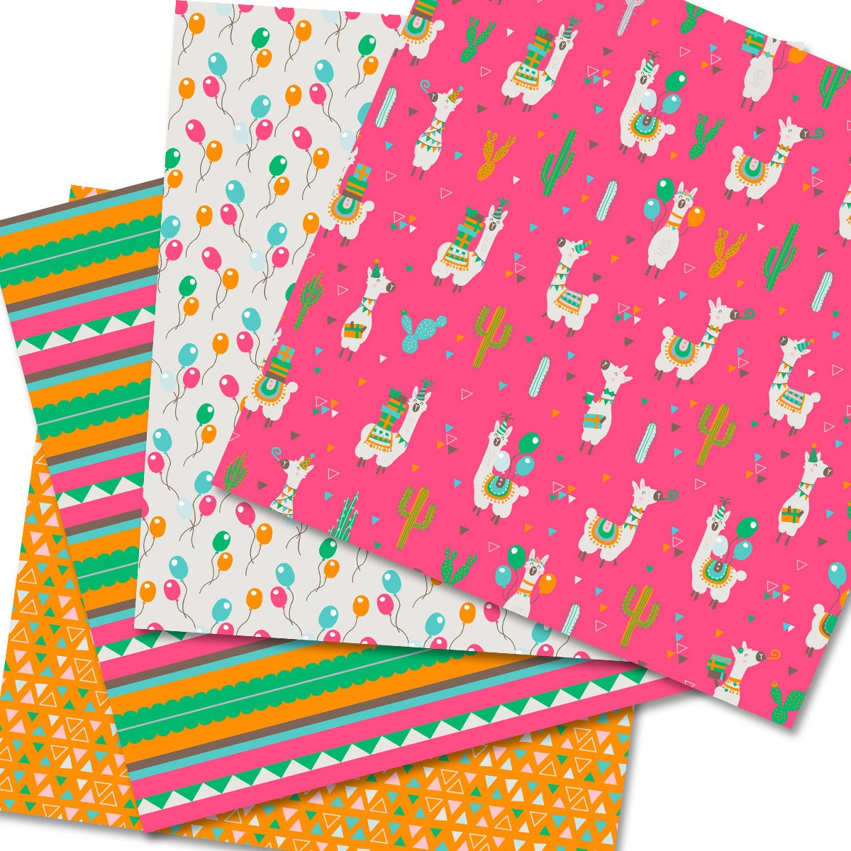 Party Llama Digital Paper Pack Cactus Scrapbook Pages Alpaca | Etsy