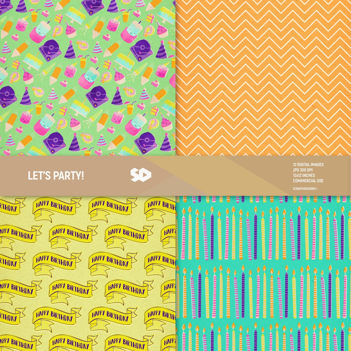 Birthday Party Digital Paper Pack Anniversary Scrapbook - Etsy