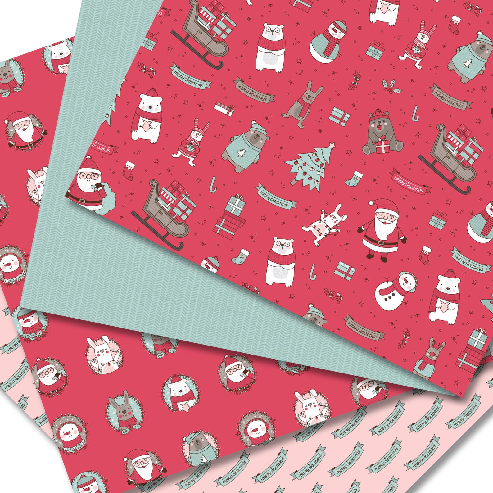 Happy Holidays Digital Paper Christmas Scrapbook Pages Santa - Etsy