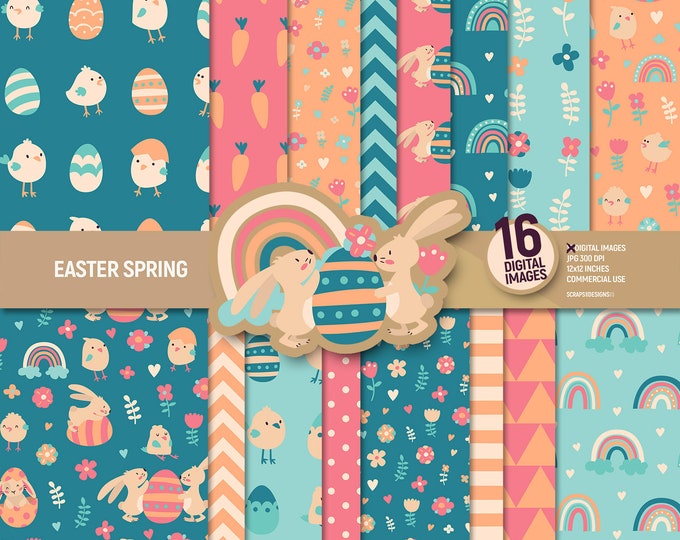 Easter Spring Digital Paper Bunny Scrapbook Pages Floral - Etsy