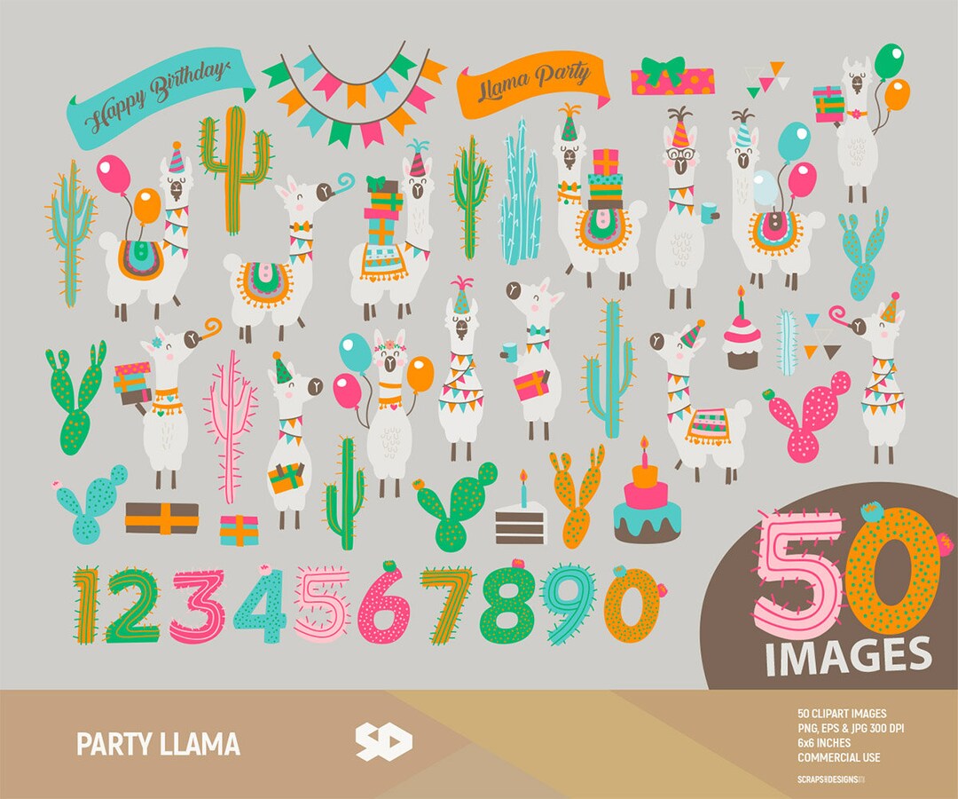 Party Llama Clipart, Cactus Clip Art, Alpaca Clipart, Animals Draw ...