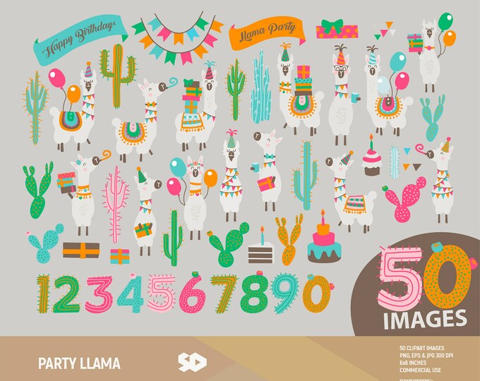 Party Llama Clipart Cactus Clip Art Alpaca Clipart Animals - Etsy