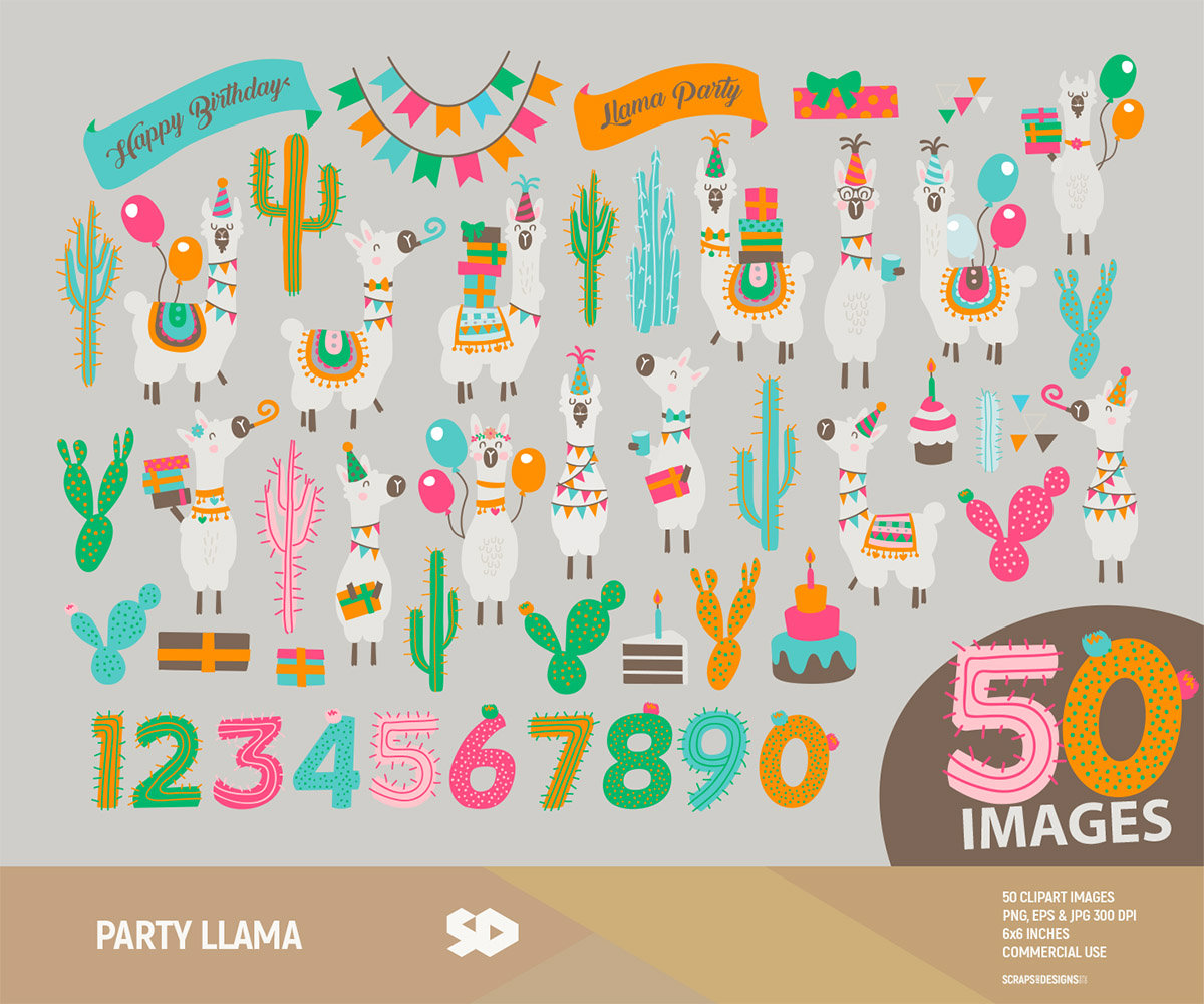 cactus clip art Party llama clipart bundle Png jpg svg dxf eps ...