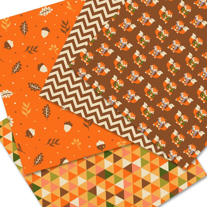 Fall Time Digital Paper Pack, Fox Scrapbook Pages, Coffee Patterns ...