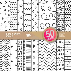50 Black and White Doodle Digital Paper Pack. Patterns Scrapbooking ...