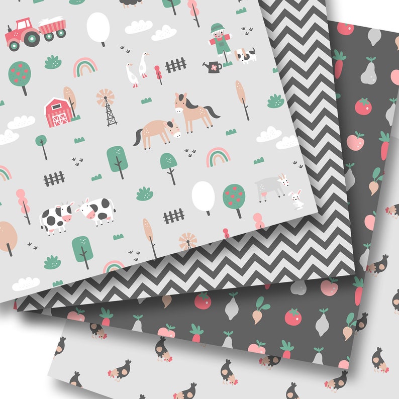 Farm Life Digital Paper Pack, Animals Scrapbook Pages, Nursery School ...