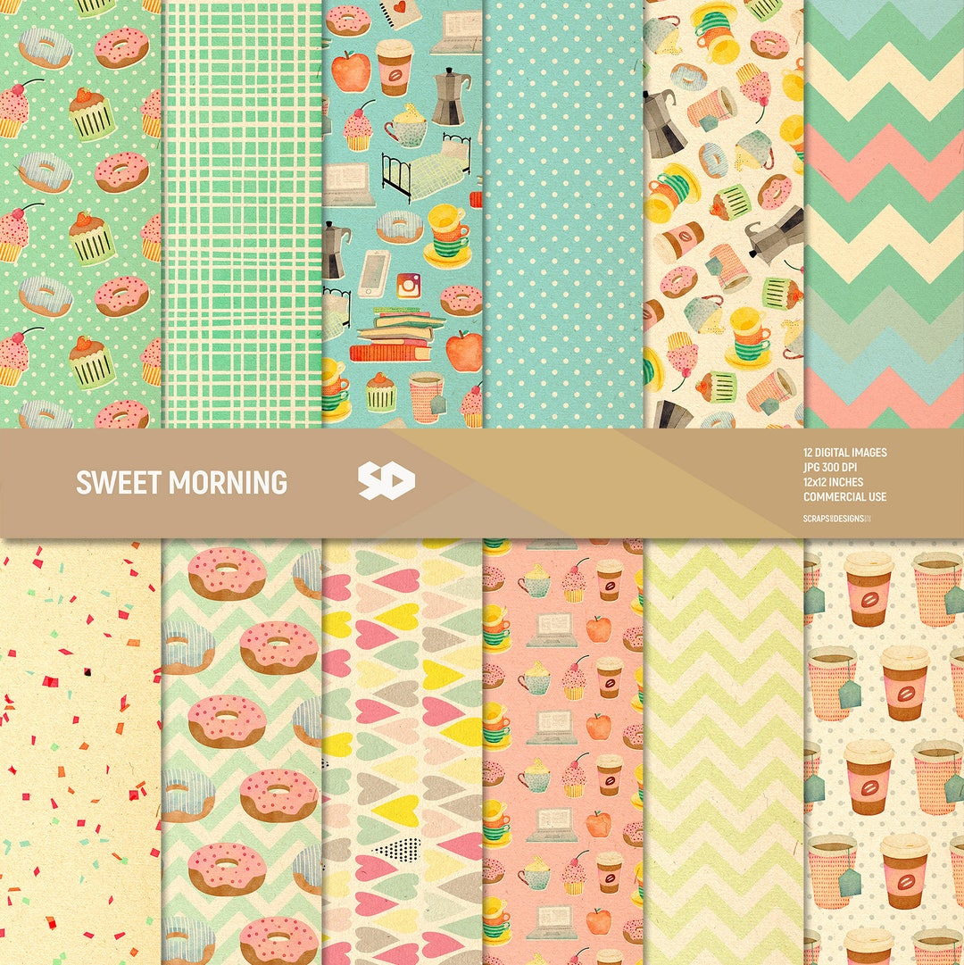 Sweet Morning Digital Paper Pack. Cupcakes Scrapbooking Chic. Vintage ...