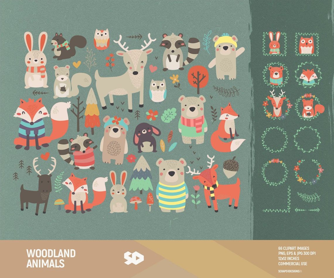 Woodland Animals Clipart Forest Clip Art Animals Clipart - Etsy