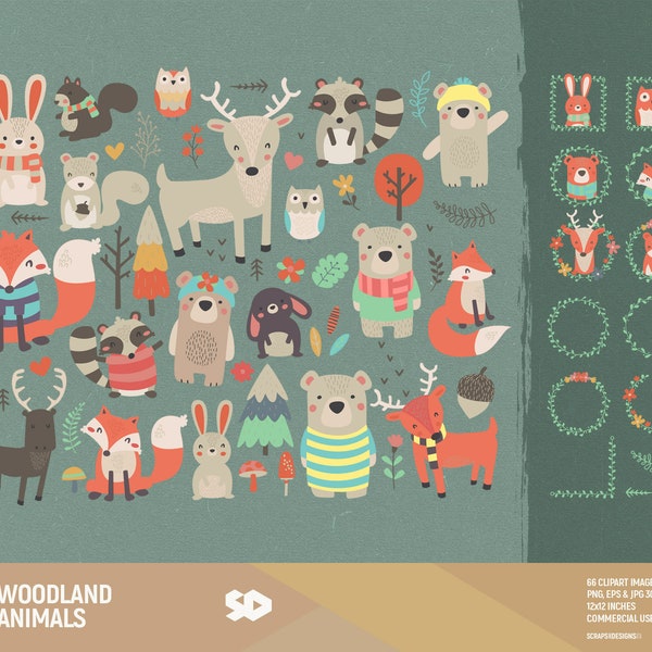 Woodland Animals Clipart - Etsy