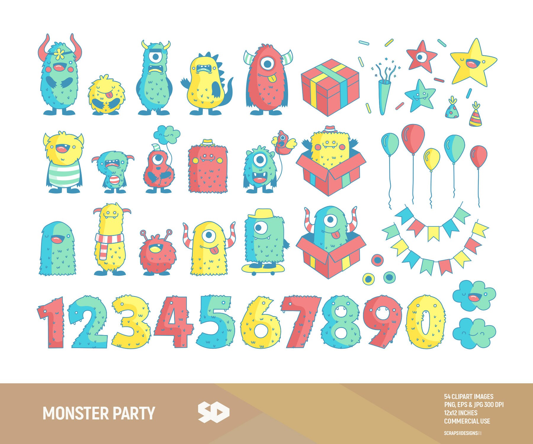Monster party clipart children clip art kids boys girls | Etsy