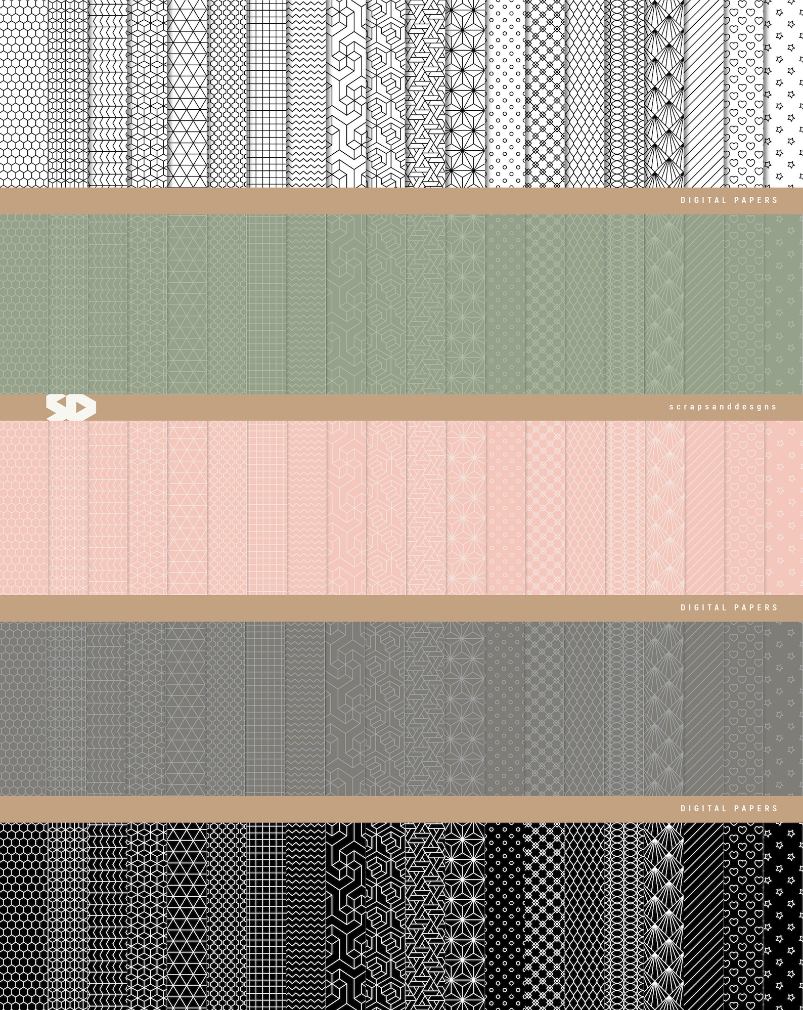 Essential Elegant Digital Paper Pack. 100 Papers. Patterns Scrapbooking ...