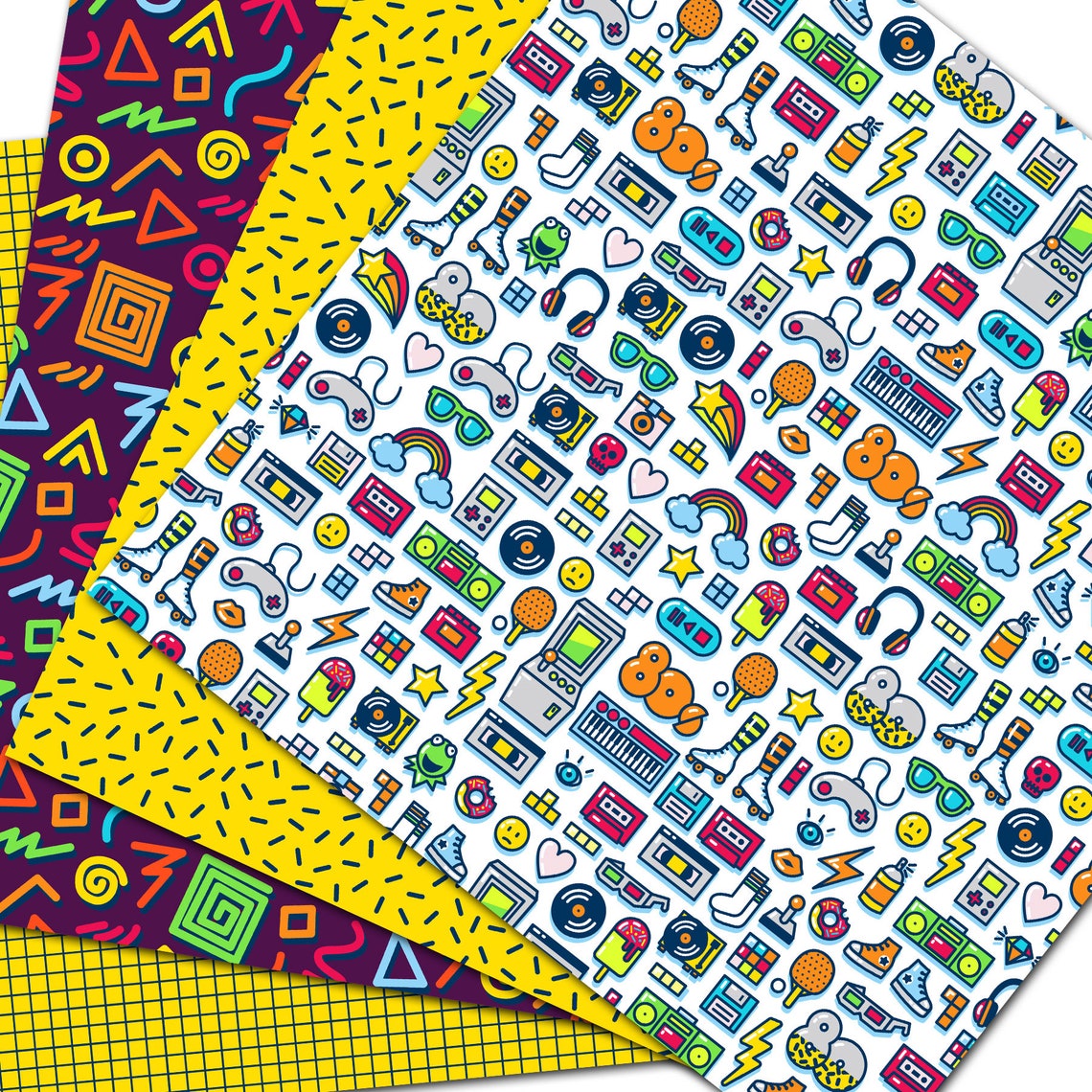 80's Style Digital Paper Pack Retro Scrapbook Pages | Etsy