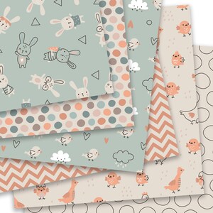 Easter Fun Digital Paper, Bunny Scrapbook Pages, Floral Pattern, Boho Spring Rainbow Eggs Rabbit ...