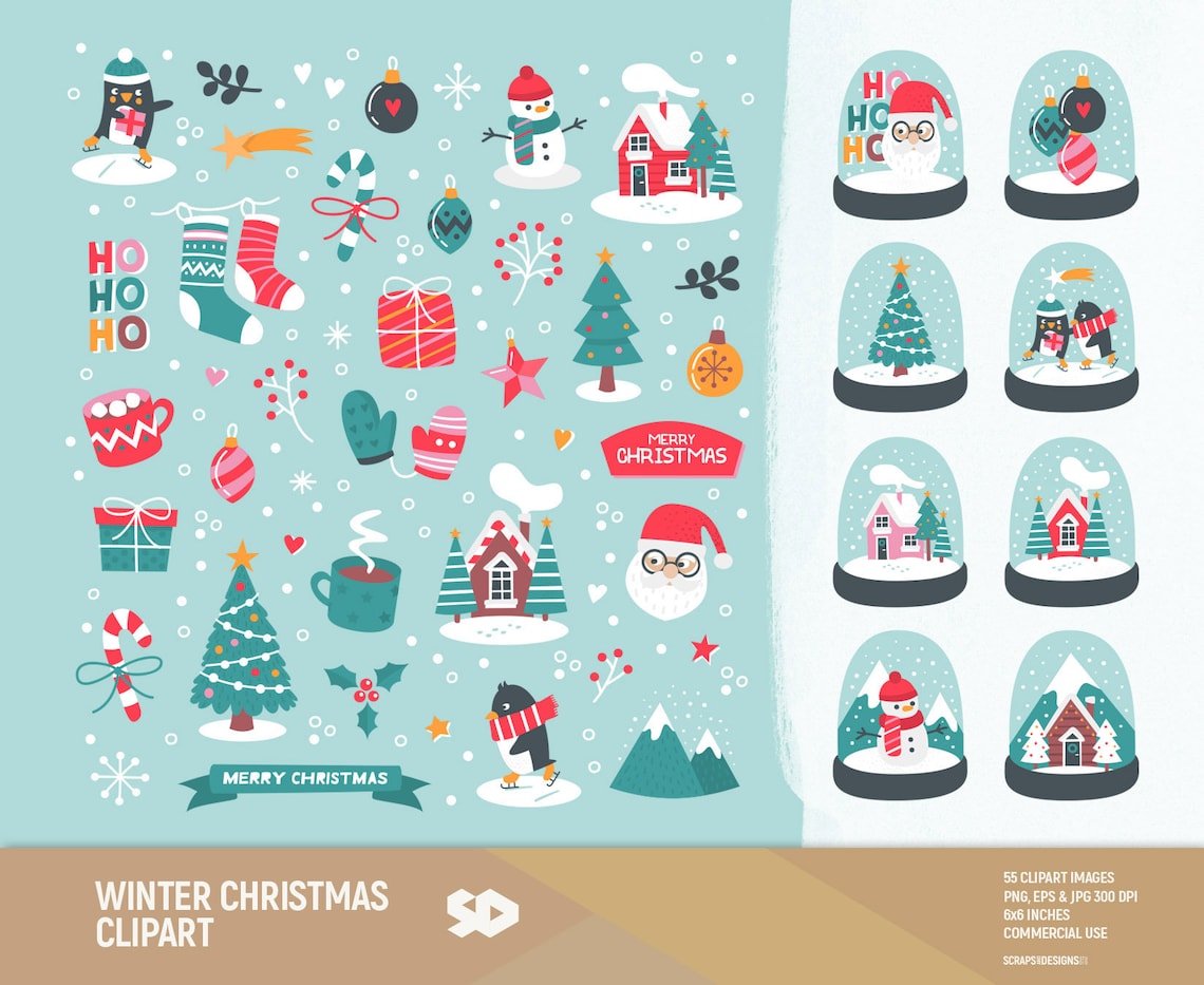Winter Christmas Clipart Santa Clip Art Christmas Tree Snow - Etsy