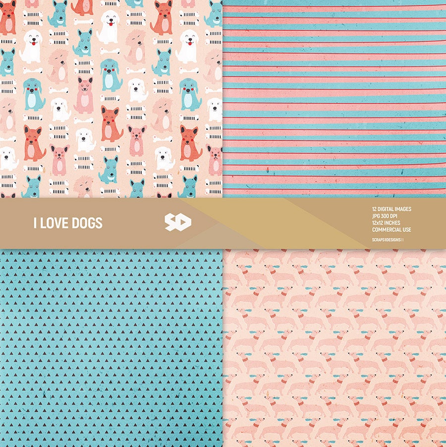 Dogs Digital Paper Pack Dog Scrapbook Pages Patterns Puppy - Etsy