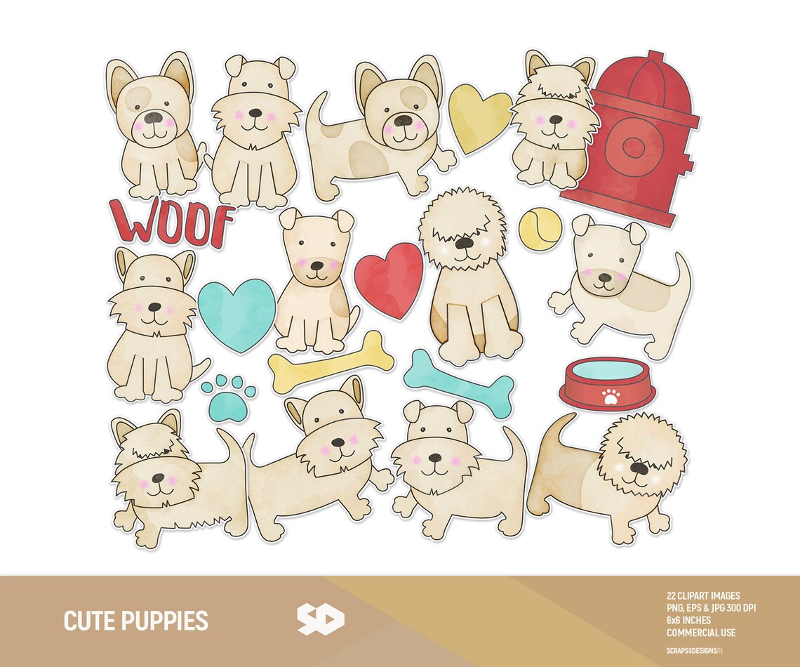 Cute Puppies Digital Clipart. Dogs Clip Art. Dog Clip-art. | Etsy
