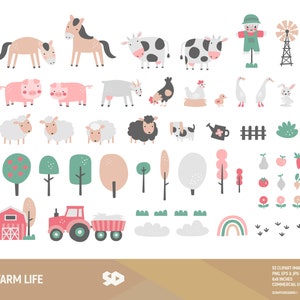 Farm Life Clipart, Animals Clip Art. Draw Vector Printable, Nursery ...