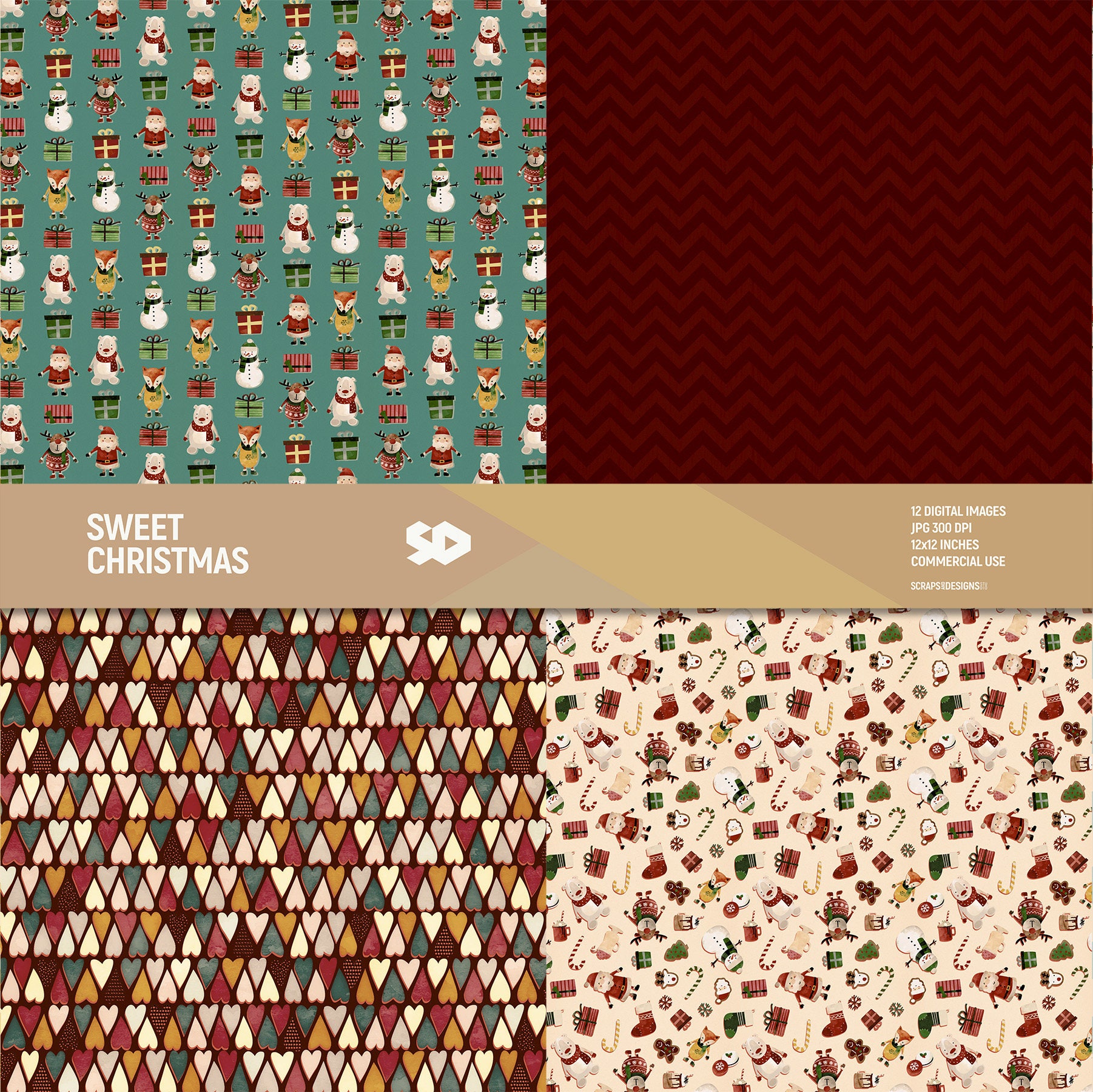 Sweet Christmas Digital Paper Pack. Watercolor Scrapbooking | Etsy