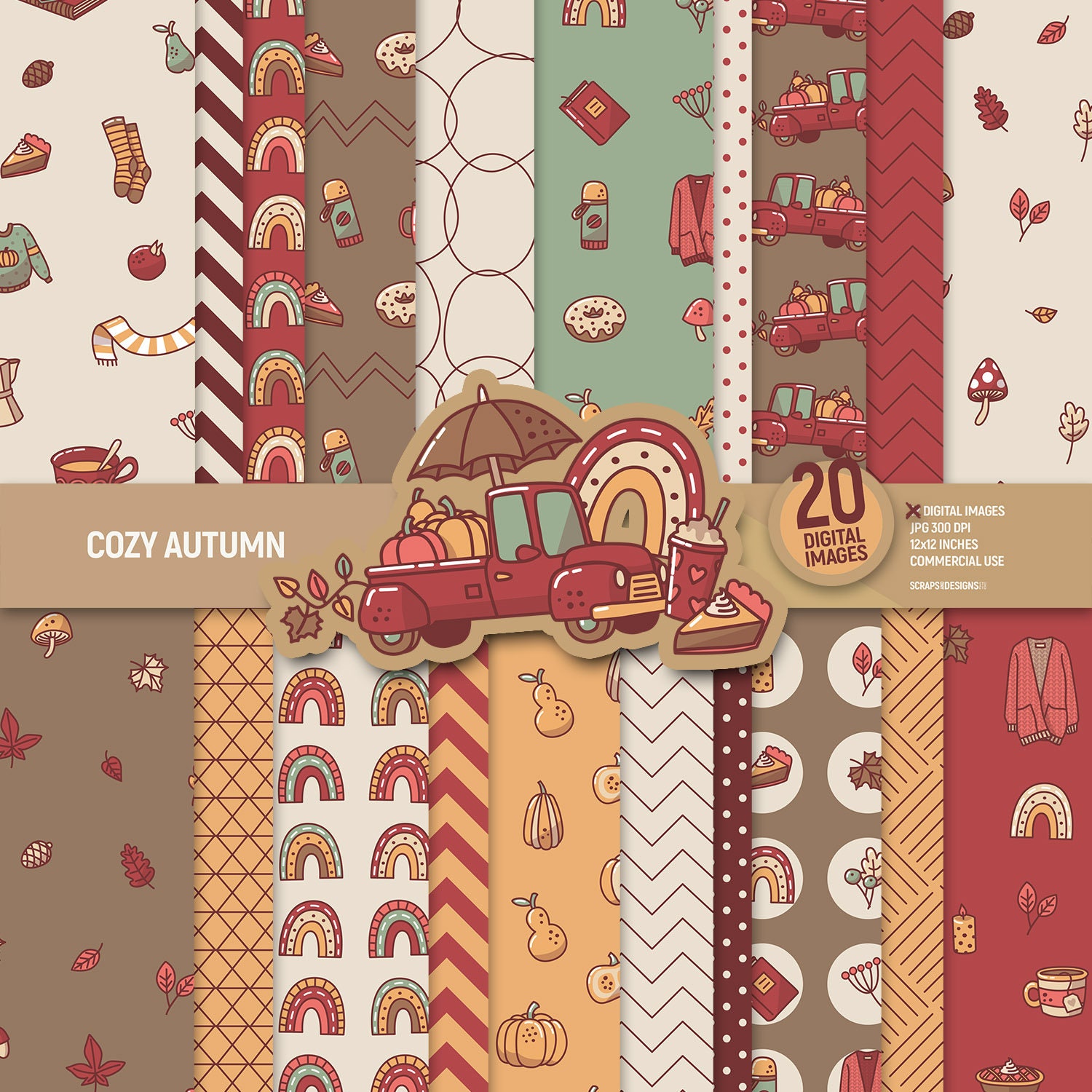 Cozy Autumn Digital Paper. Fall Scrapbooking Pages. Pumpkin Food ...
