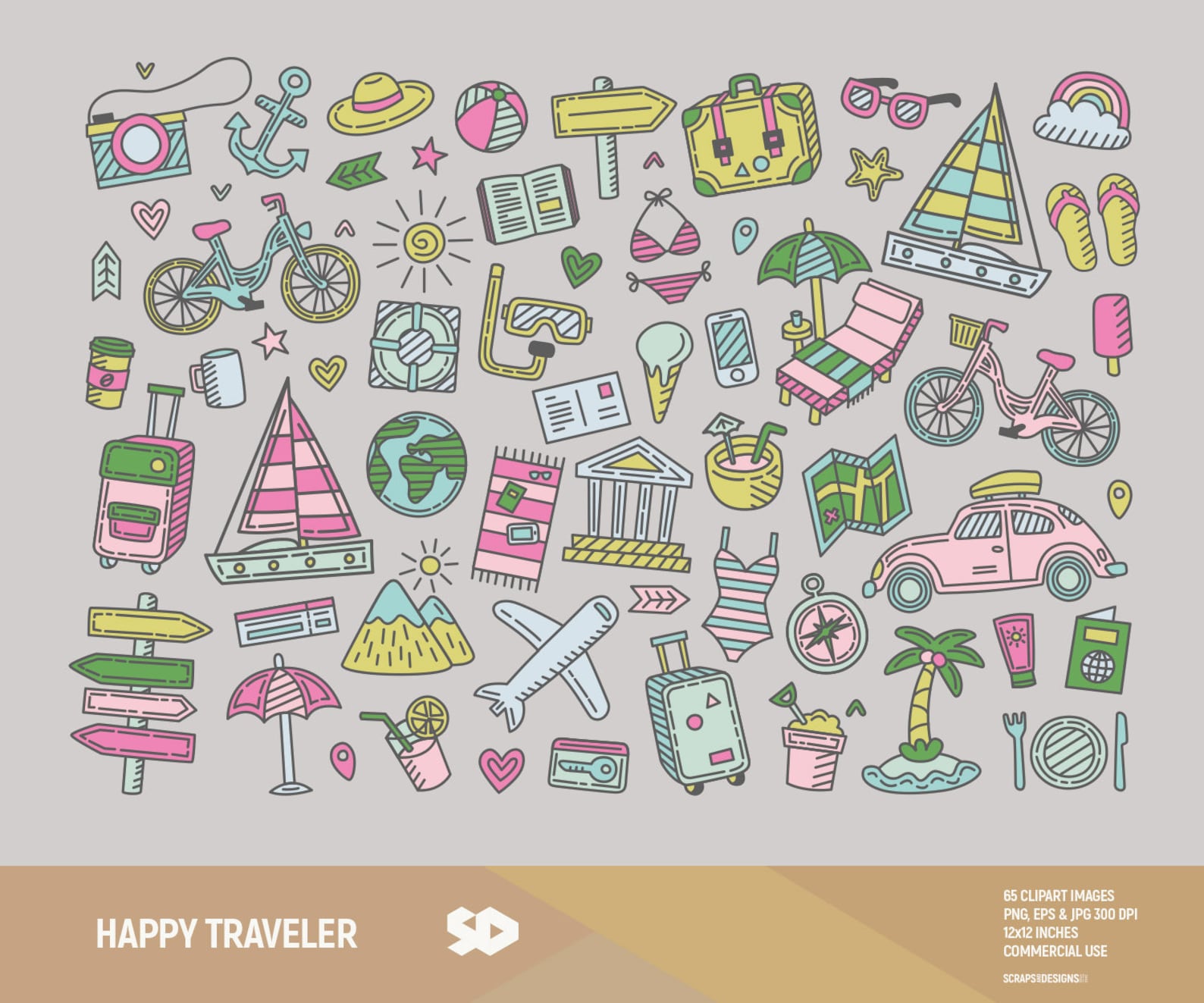 Happy traveler clipart vacations clip art travel clipart | Etsy