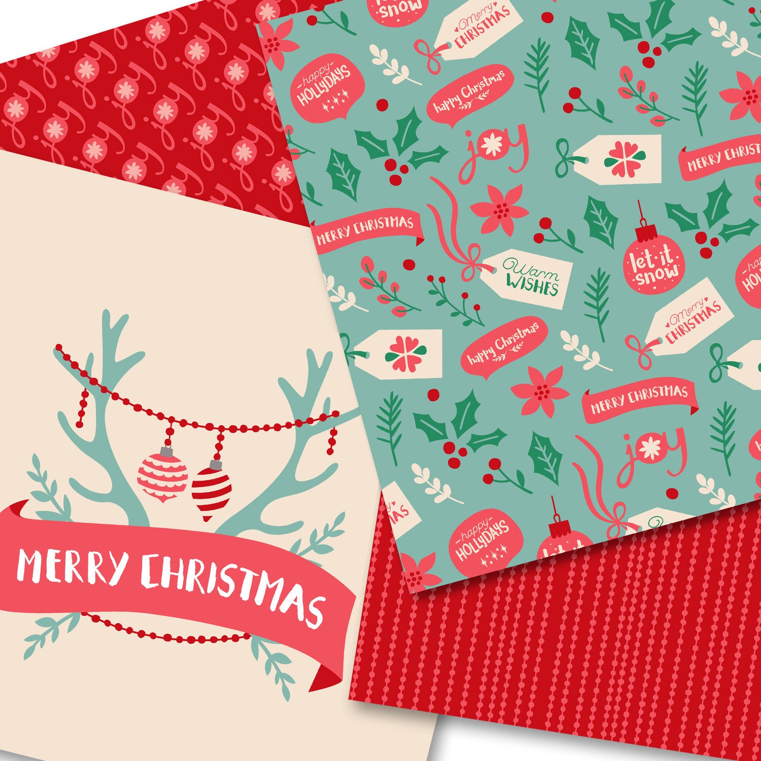 Christmas Joy I Digital Paper Pack Christmas Balls Scrapbook - Etsy