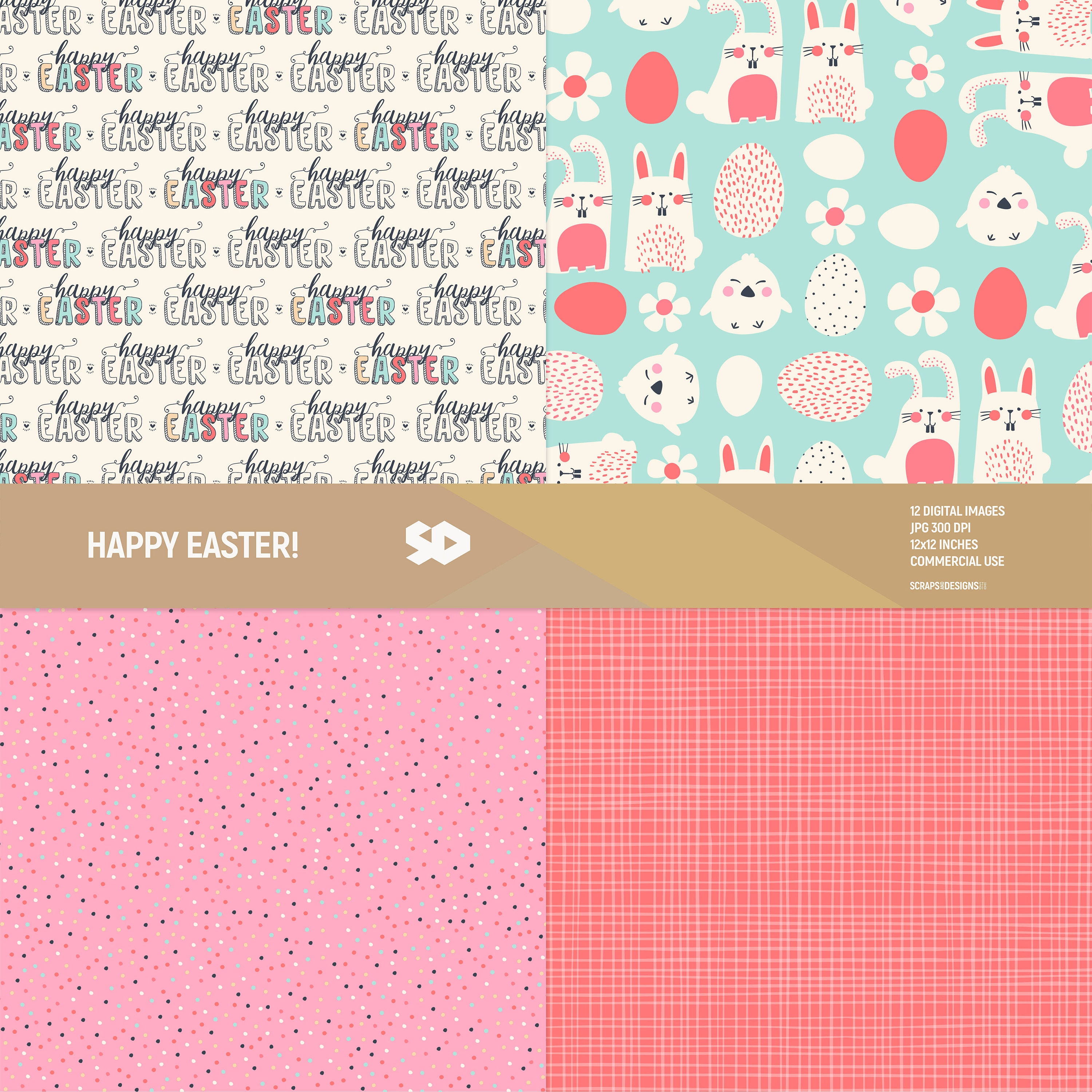 Easter Digital Paper Pack, Easter Scrapbook Pages, Patterns, Pastel ...