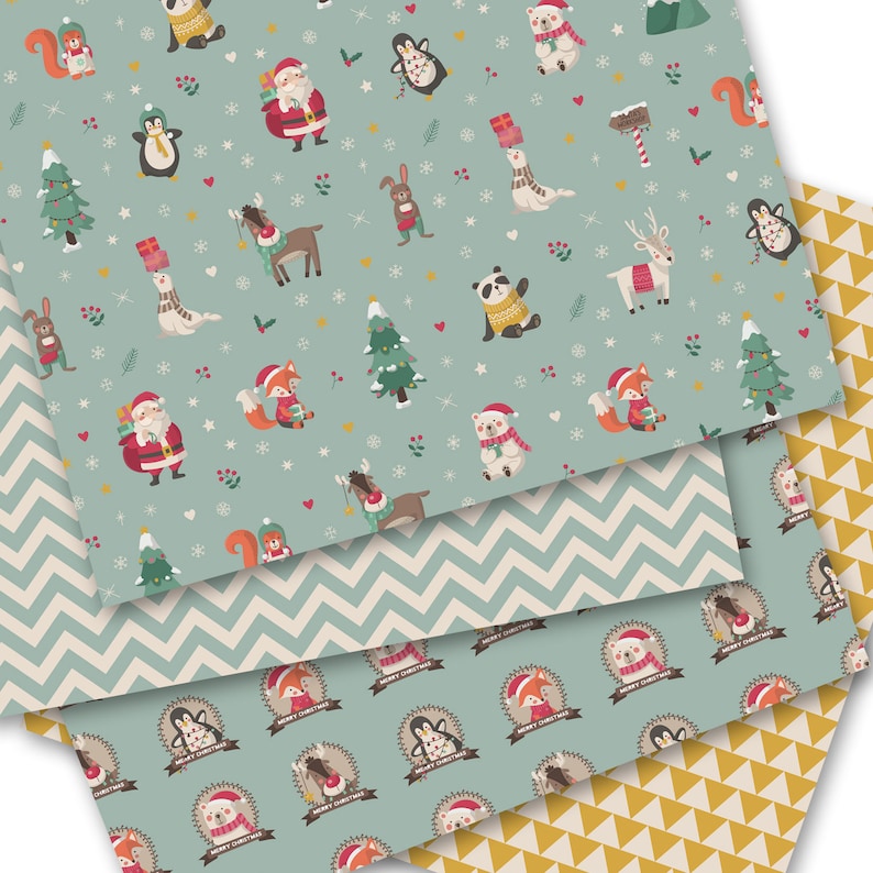 Woodland Christmas Digital Paper, Santa Scrapbook Pages, Animals Xmas ...