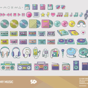 My Music Clipart. Retro Clip Art Doodles. Vinyl, Cassette, Notes ...
