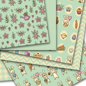 Easter Day Digital Paper, Bunny Scrapbook Pages, Floral Pattern, Spring ...