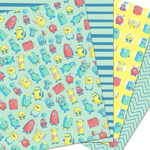Monster Party Digital Paper Pack, Children Scrapbook Pages, Boys Girls ...