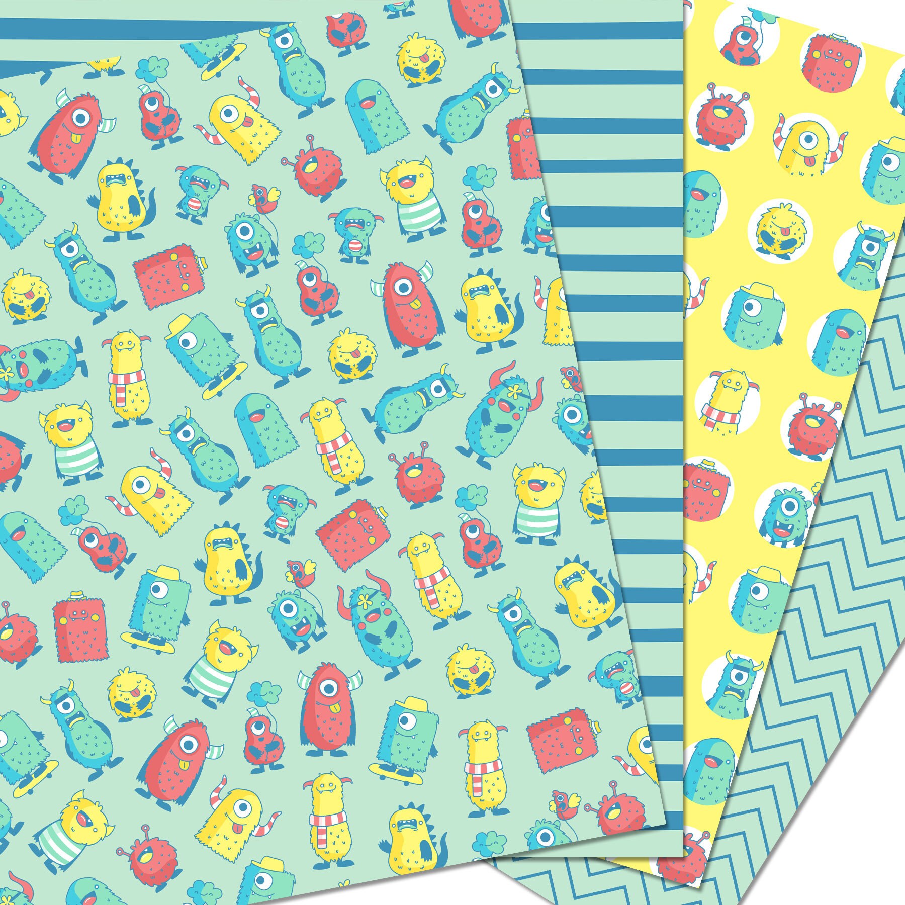 Monster Party Digital Paper Pack, Children Scrapbook Pages, Boys Girls ...