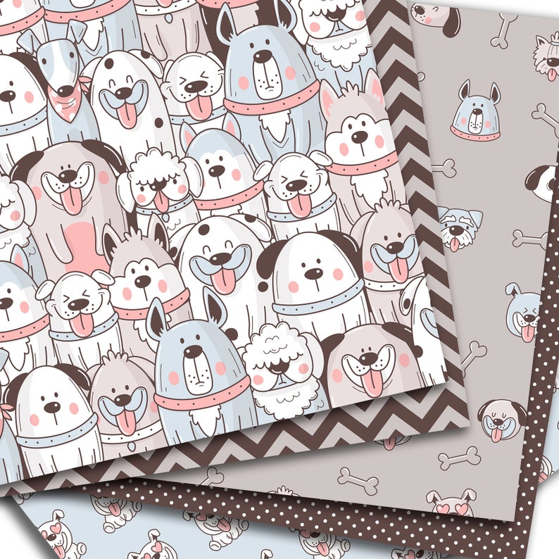 Funny Dogs Digital Paper Pack, Dog Scrapbook Pages, Patterns, Puppy ...