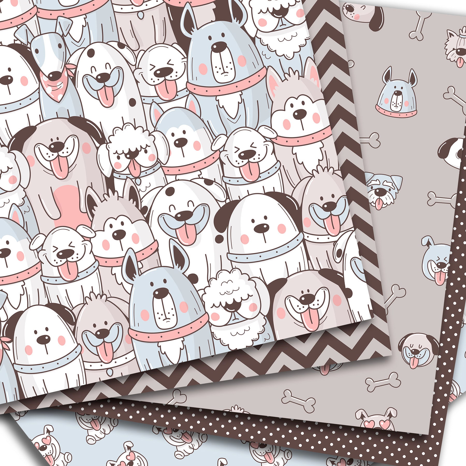Funny Dogs Digital Paper Pack, Dog Scrapbook Pages, Patterns, Puppy ...