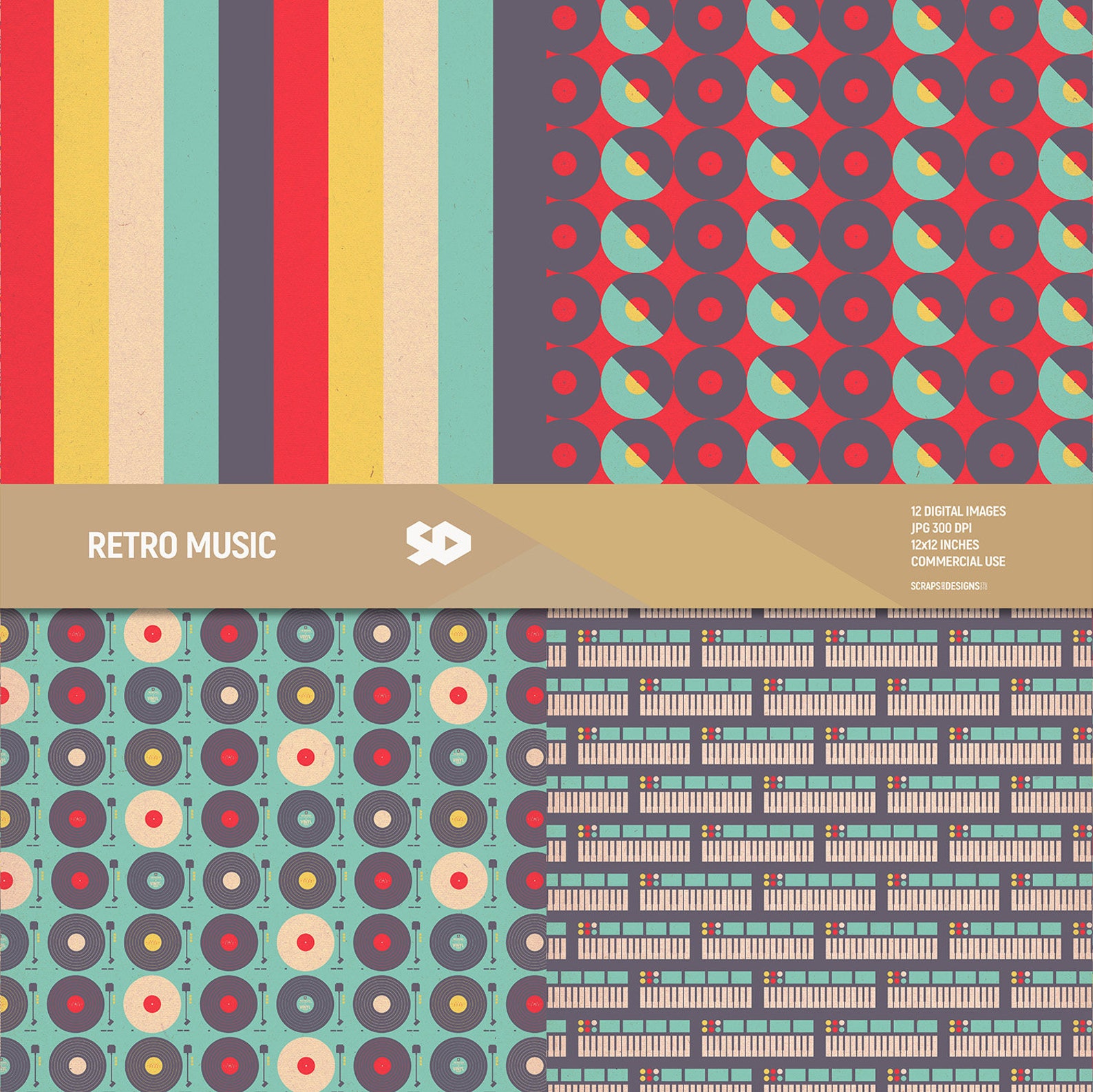 Retro Music Digital Paper Pack Mid-century Scrapbook Pages - Etsy