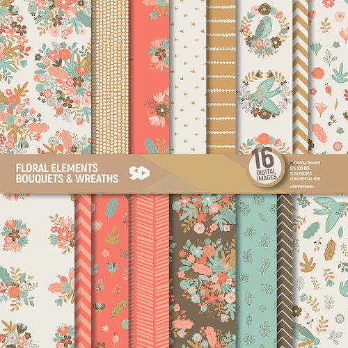 Colorful Blossom Digital Paper Pack Floral Scrapbook Pages - Etsy