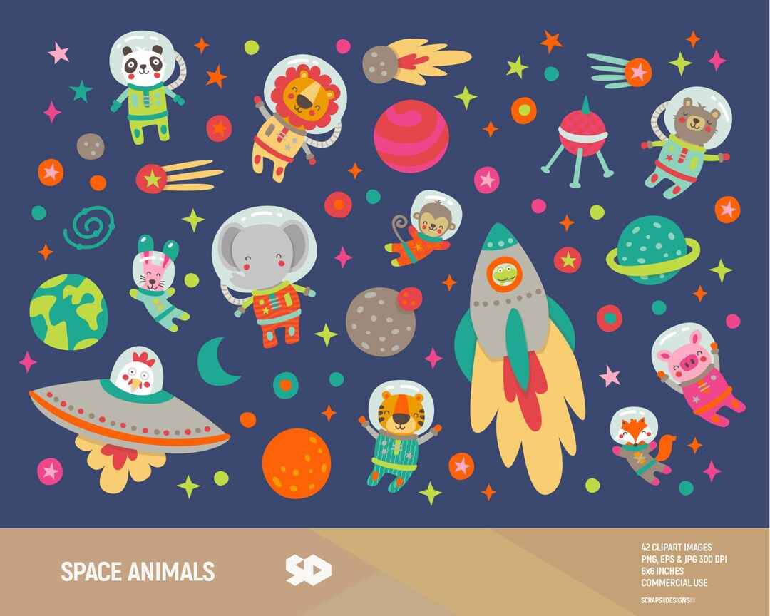 Space Animals Clipart, Astronaut Safari Zoo Clip Art, Party Kids, Baby ...