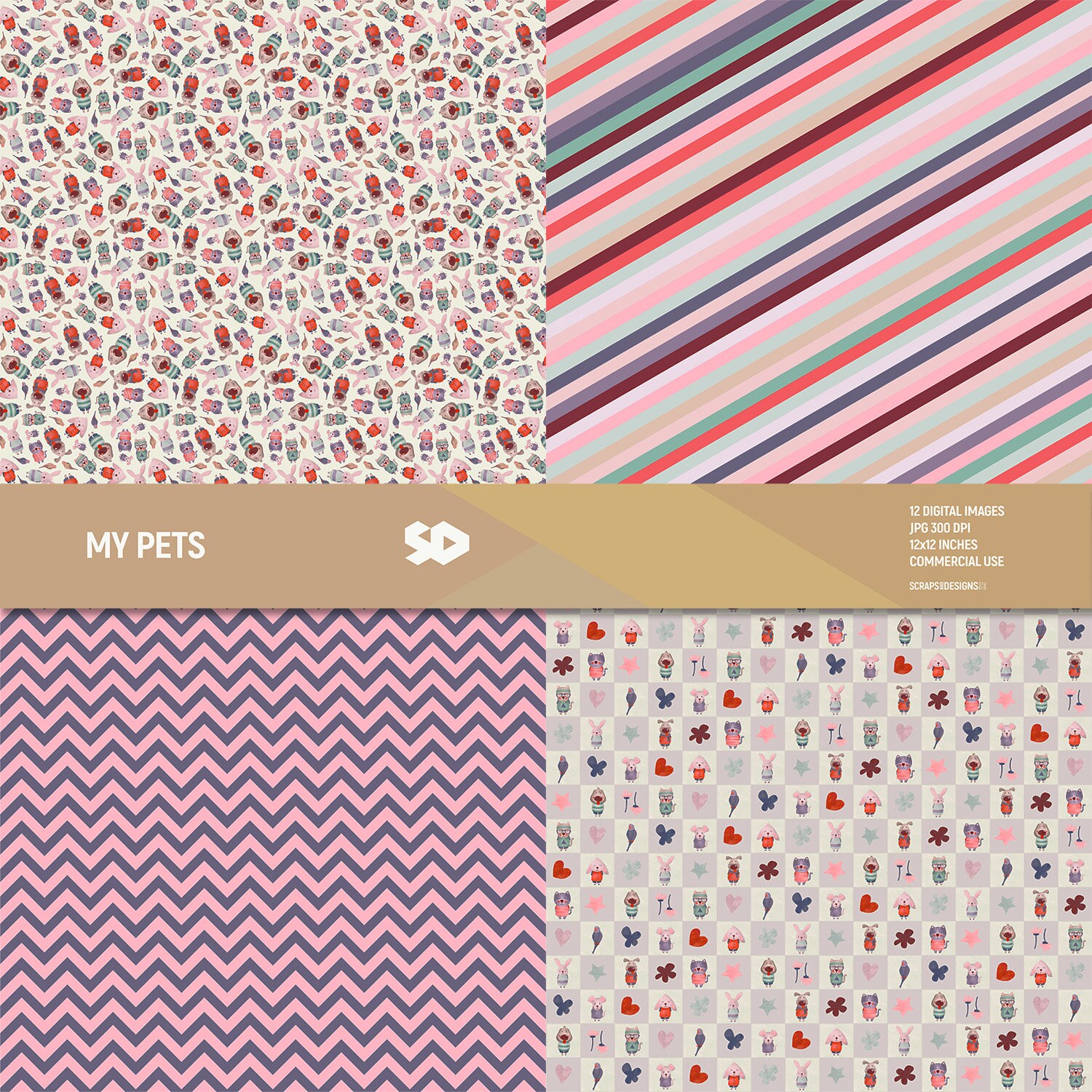 My Pets Digital Paper Pack, Dog Scrapbook Pages, Patterns, Puppy ...