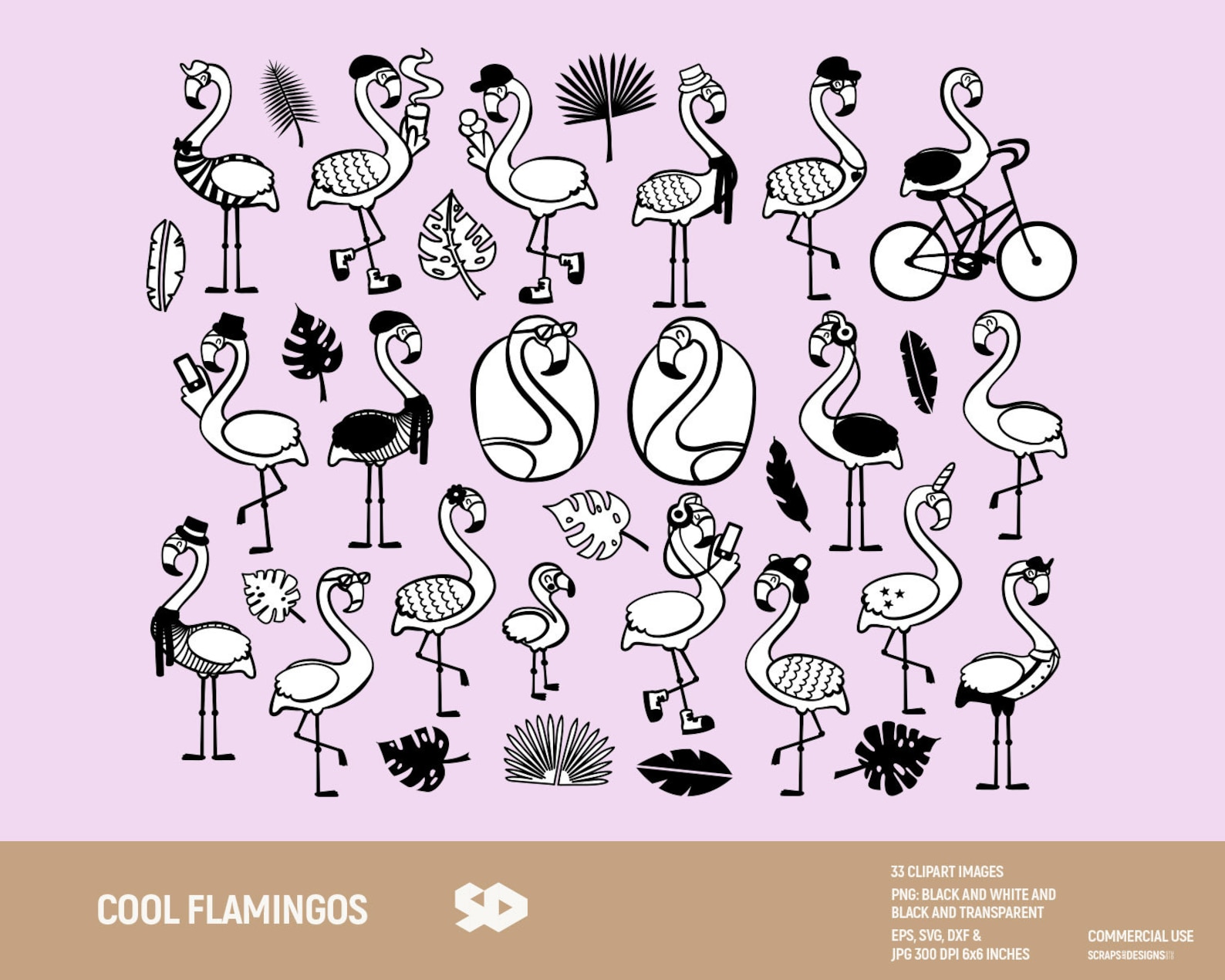 Cool Flamingos Clipart Bundle Flamingo Clip Art Tropical - Etsy