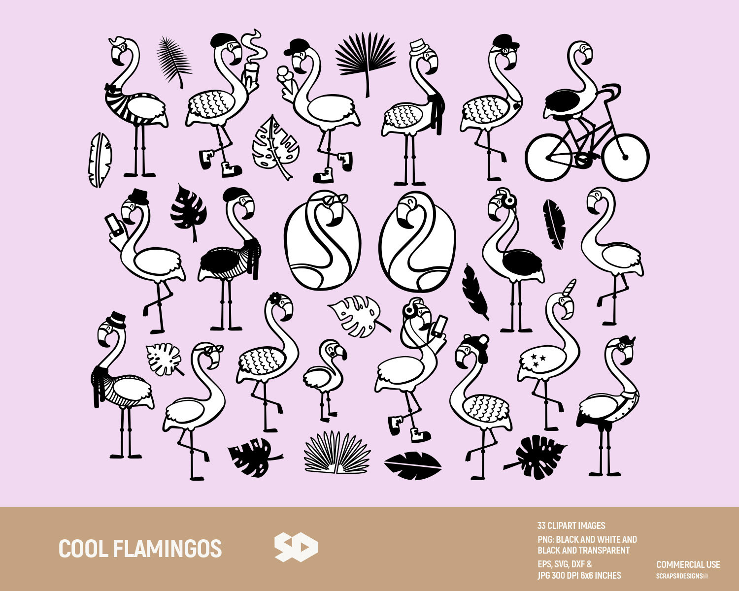 Cool flamingos clipart bundle flamingo clip art tropical | Etsy