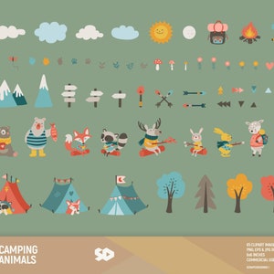 Camping Animals Clipart, Camper Clip Art. Campfire Tent Forest ...