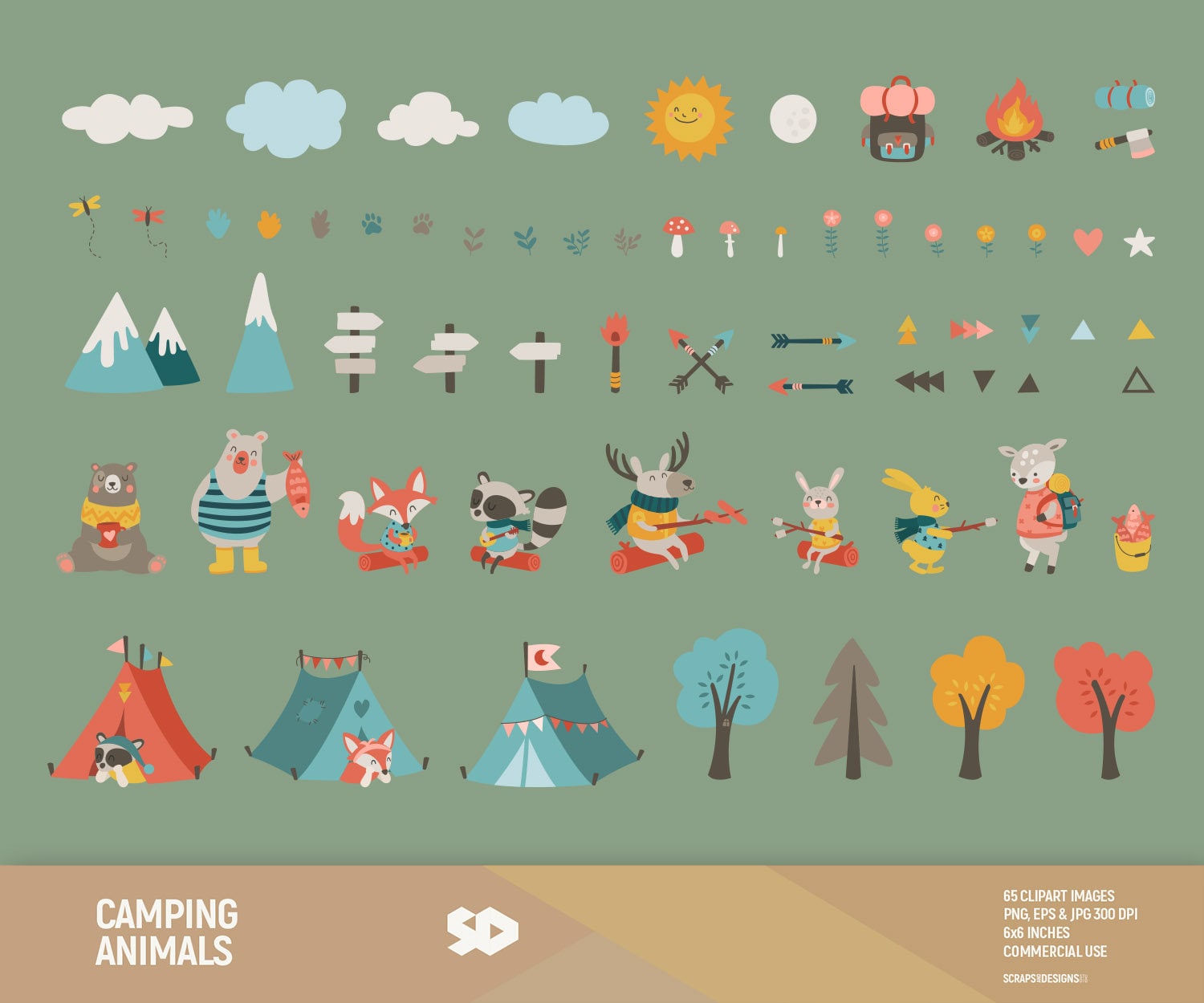 Camping Animals Clipart Camper Clip Art. Campfire Tent Forest - Etsy Canada