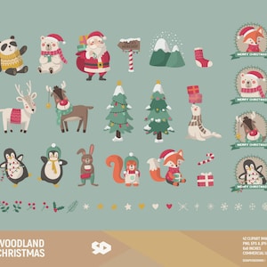 Woodland Christmas Clipart, Santa Clip Art, Animals Xmas Draw, Fox Deer ...