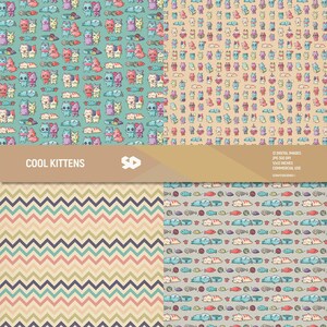 Cool Kittens Digital Paper Pack, Cat Scrapbook Pages Patterns, Pet ...